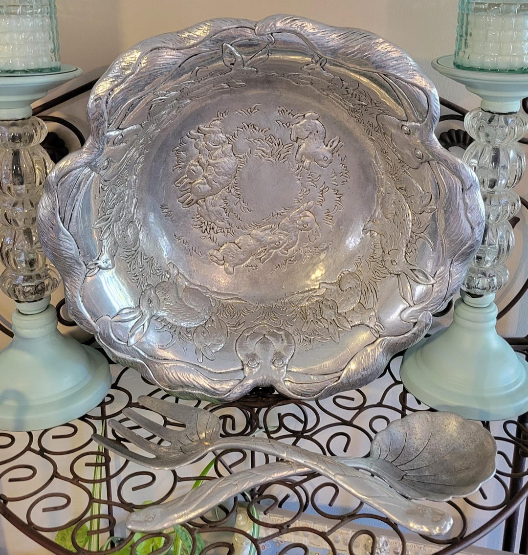 Arthur Court Bunny Rabbit Hand Cast Aluminum Centerpiece Serving Bowl ...