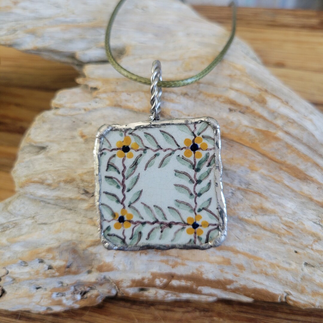 Vintage Upcycled Tile Pendant Necklace With Cord - Etsy