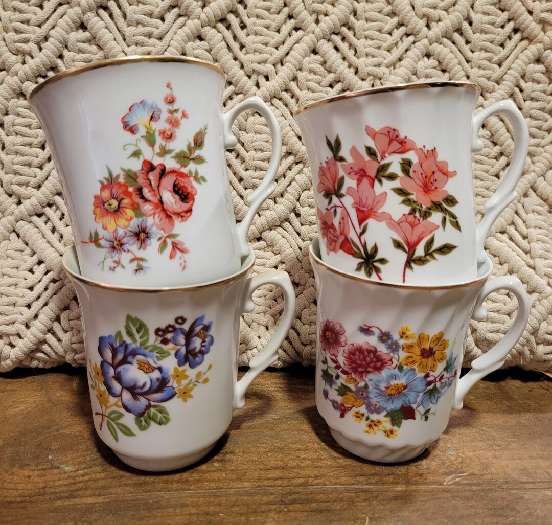 Crown Regent Fine China Alba Iulia Set of 4 Different Floral Coffee ...