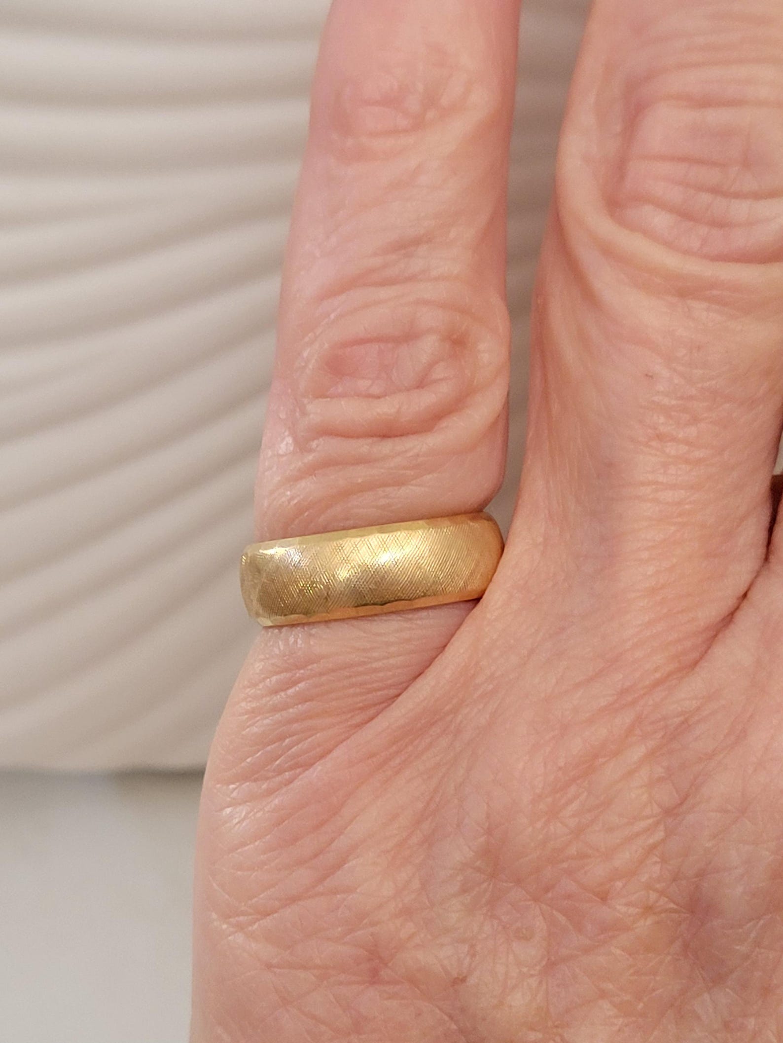 Vintage 14K Gold Florentine Wedding Band — Textured Matte Finish, Size ...
