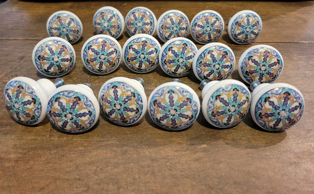 Vintage Ceramic Decaled Knobs/drawer Pulls - 18 Total - Etsy