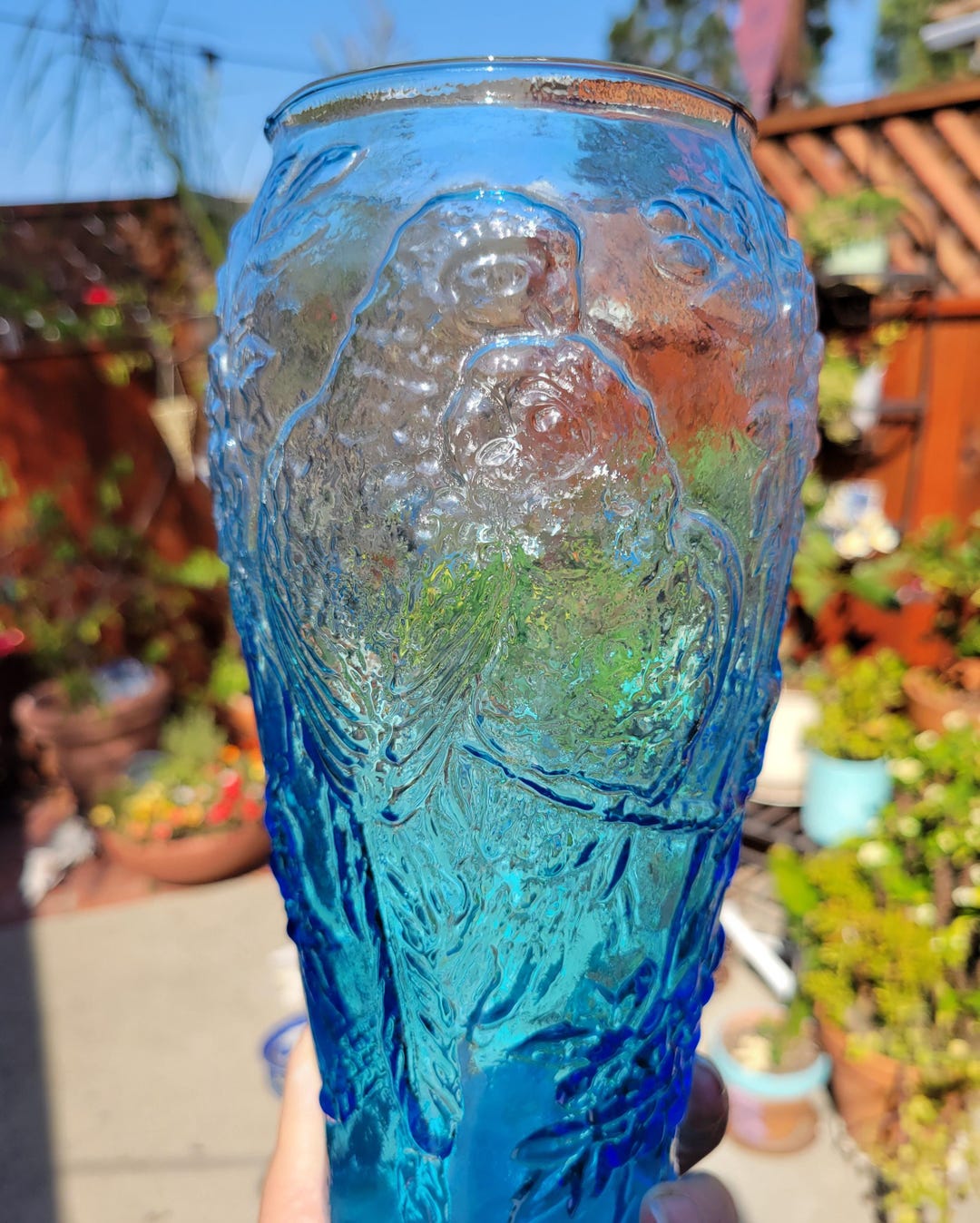 Tiara Exclusives Beautiful Blue Glass Parrot Vase by Indiana Glass 1970 ...