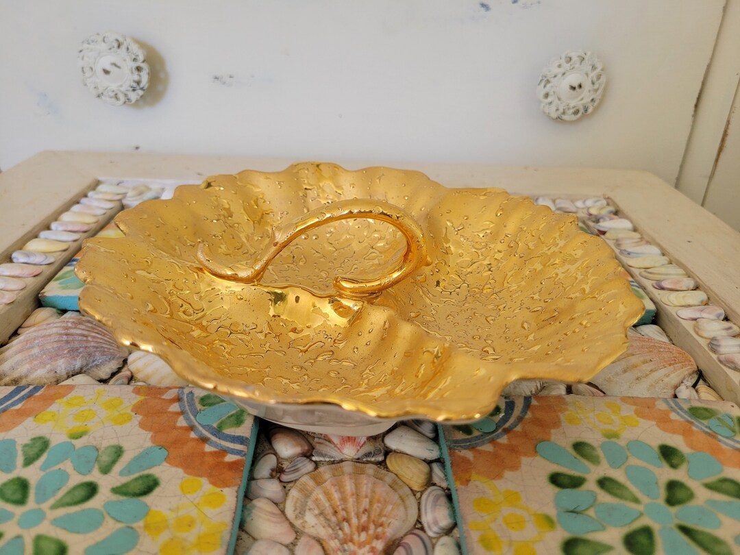 Weeping Bright Gold Raindrop Splatter Vintage Divided Dish 22K Gold ...
