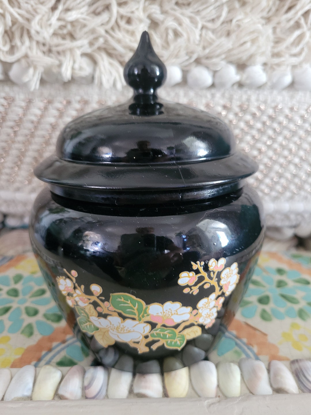 Avon Black Glass Cherry Blossom Ginger Jar With Lid - 1970's - Etsy