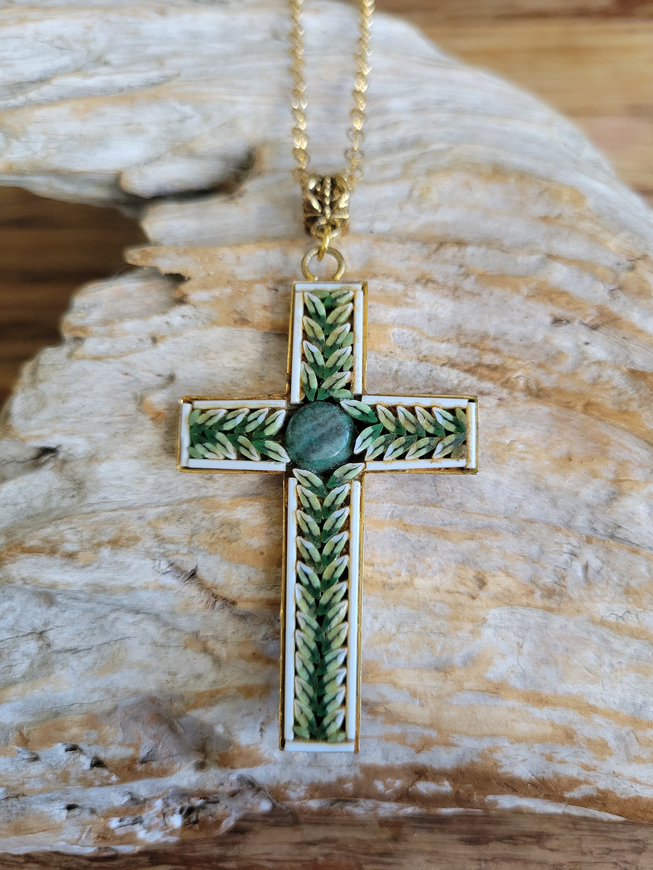 Vintage Micro Mosaic Cross Necklace Made in Italy - Etsy