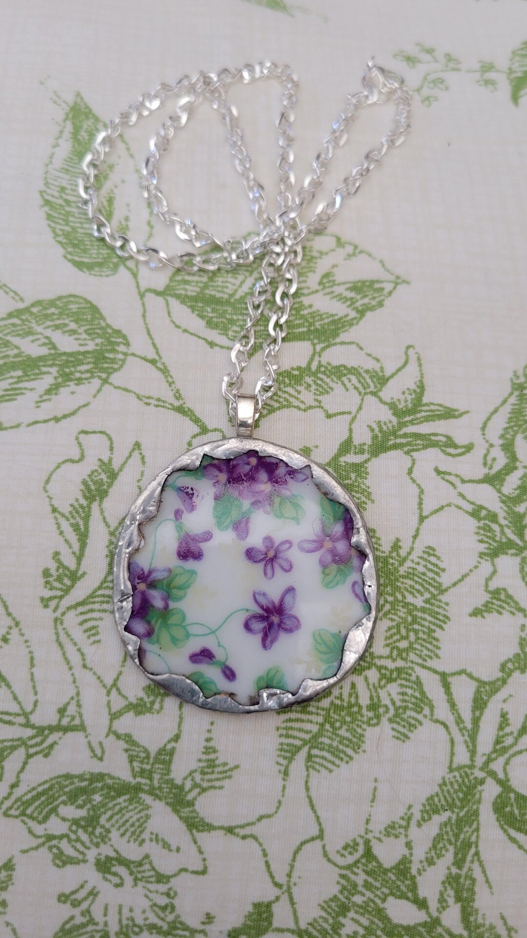 Vintage Yada China Broken Purple Pansy Soldered Pendant Necklace - Etsy