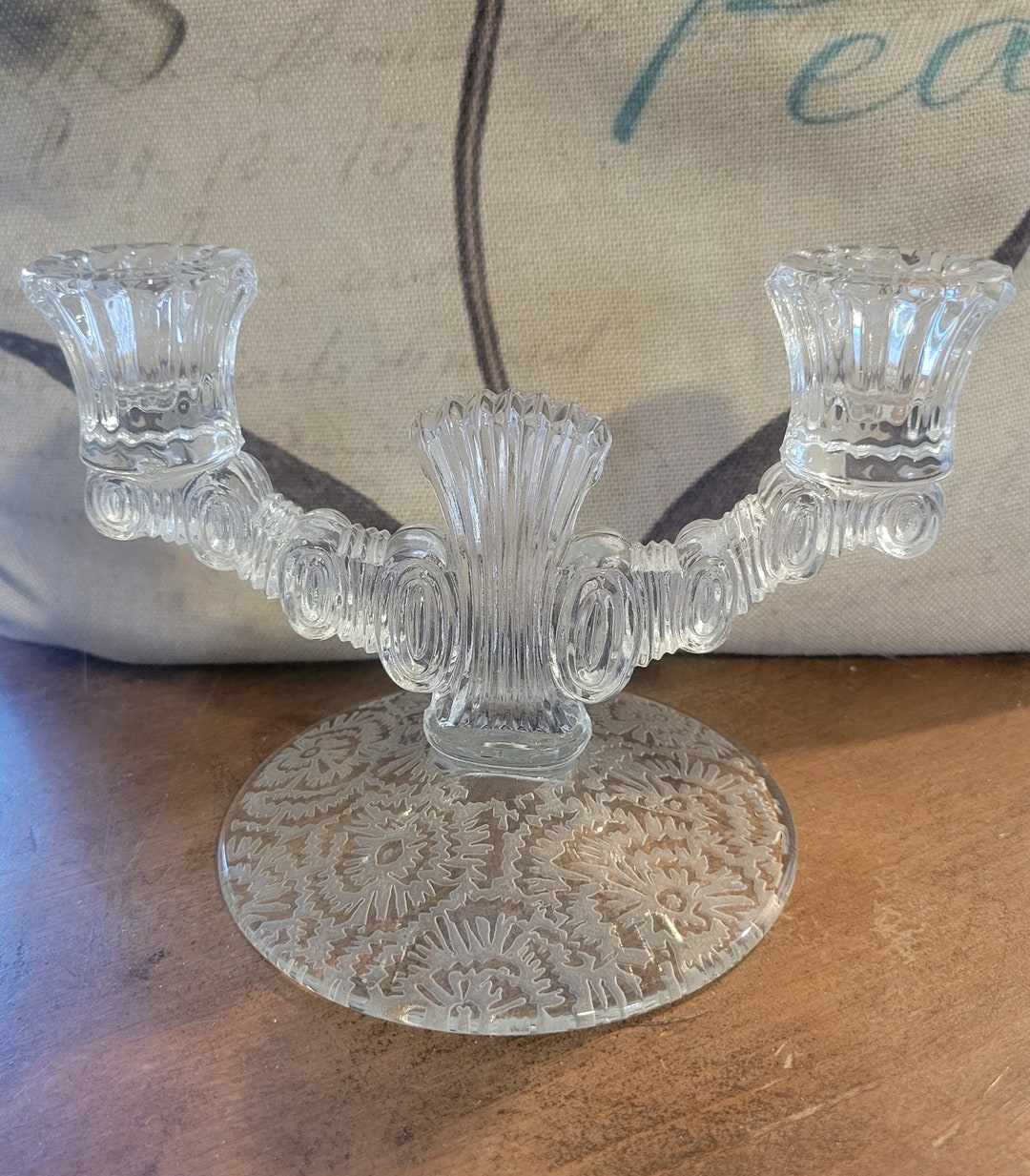 Frost Double Light Etched Candlestick by Paden City 1930's - Etsy