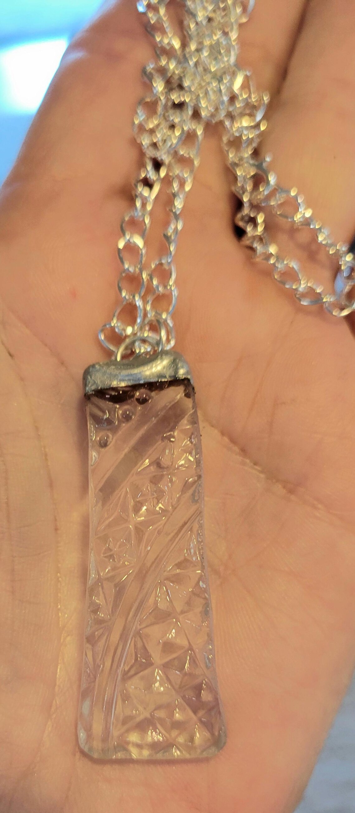 Vintage Embossed Crystal Soldered Top Pendant Necklace With Chain - Etsy