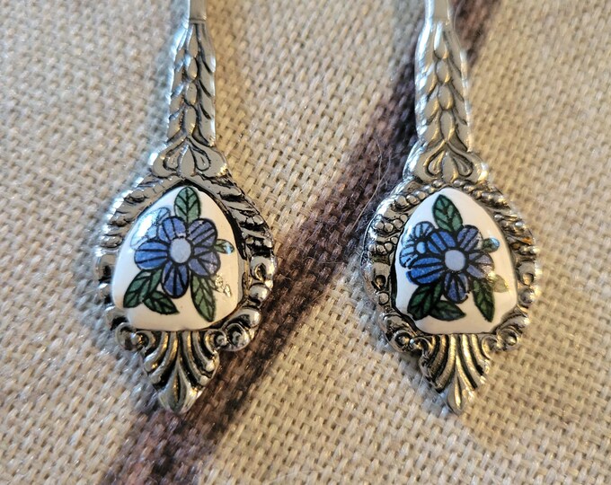 Pretty Pastry Dessert Forks With Ceramic Blue Floral Inserts - Made in ...