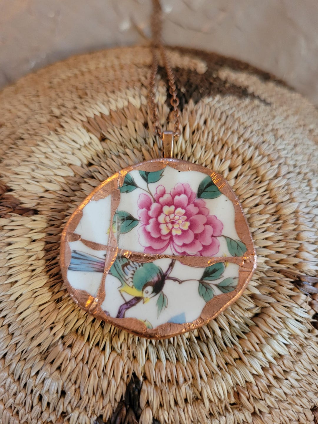 Kintsugi Style Broken China Pendant Necklace With Chain Bird on a ...