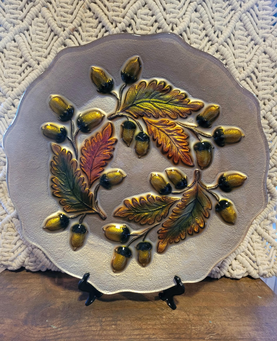 Vintage Grasslands Road Iridescent Glass Fall Serving Platter Acorn ...