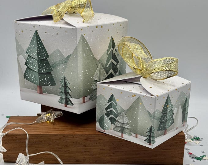 6 X CHRISTMAS 'WINTER FOREST' Gift Box Set With Gold Foiled Stars and ...
