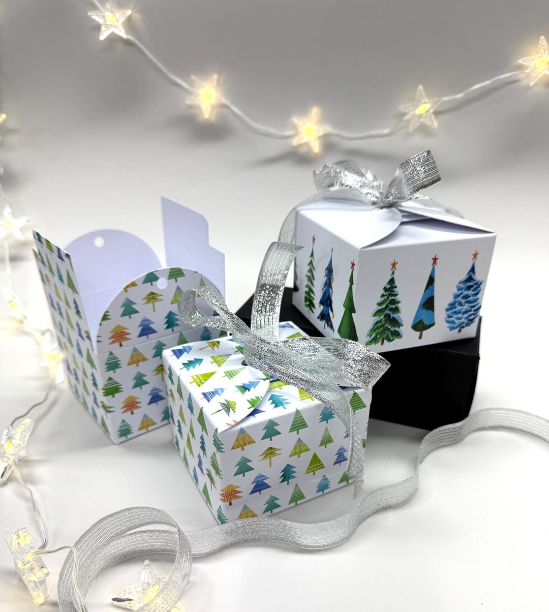 6 X CHRISTMAS 'FESTIVE TREES' Gift Box Set With Ribbon | 8x8x6cm - Etsy
