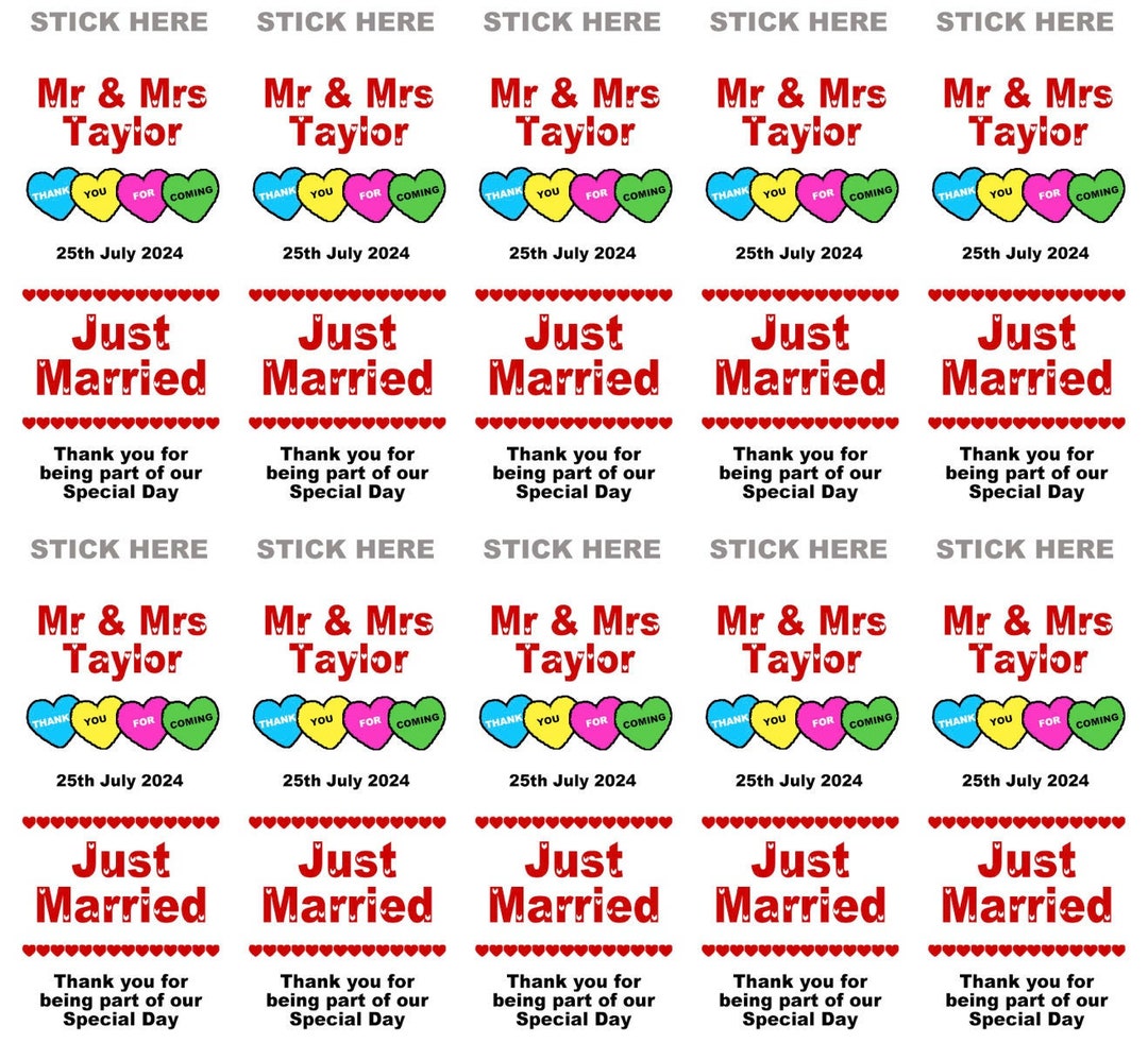 SWEET LABELS Personalised Wedding Love Heart Sweets STICKERS Favours ...