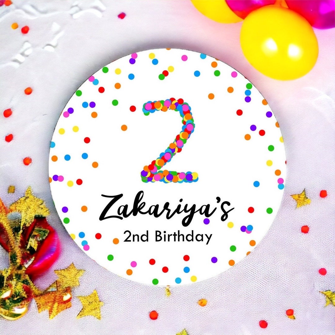 Personalised Stripy Colourful 2nd Birthday Stickers Thank You for ...