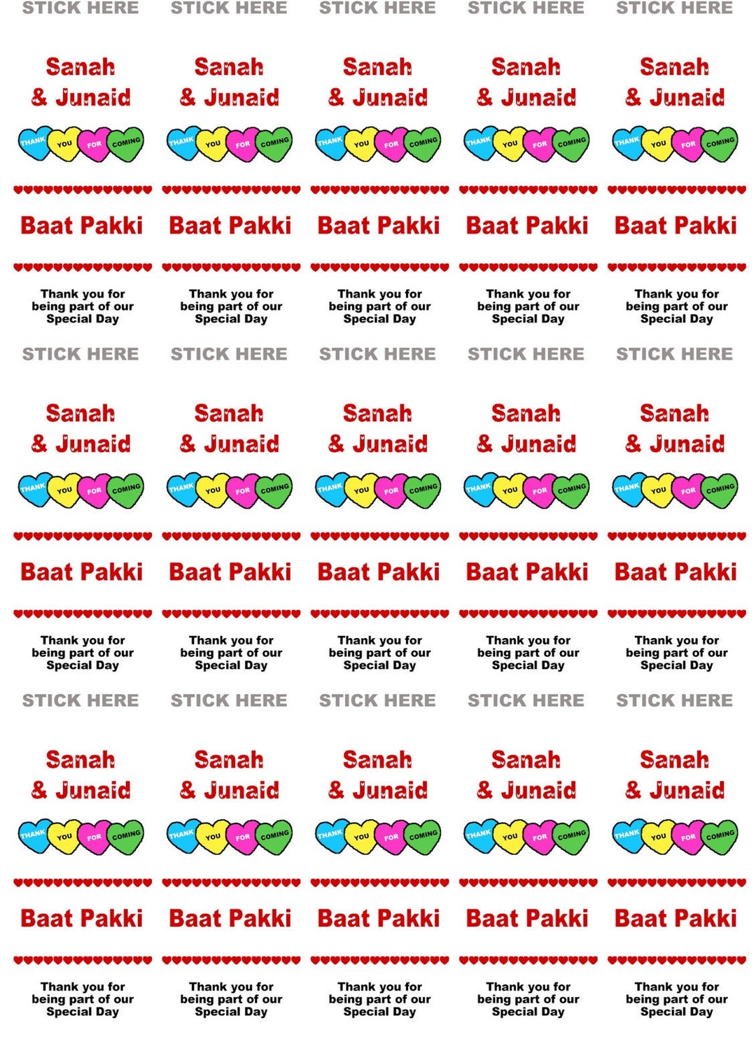 SWEET LABELS Personalised Bridal Shower Nikkah Baat Pakki Walima ...