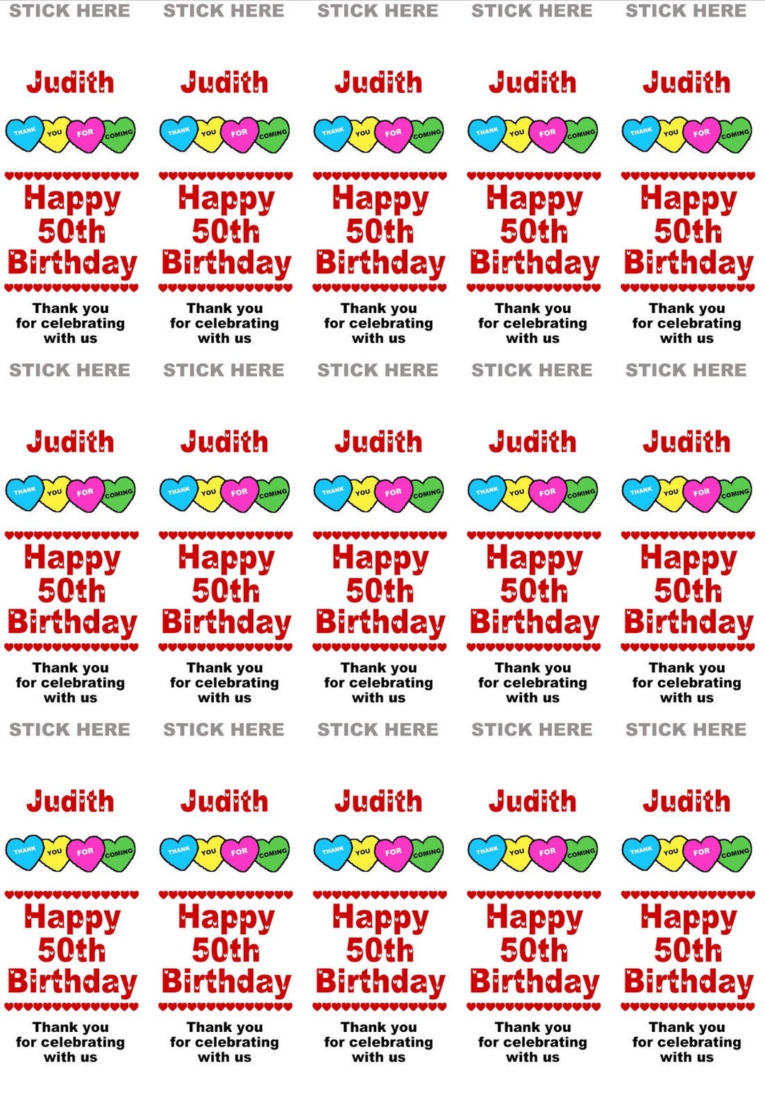 SWEET LABELS Personalised 10th 16th 18th 21st 30th 40th 50th 60th ...