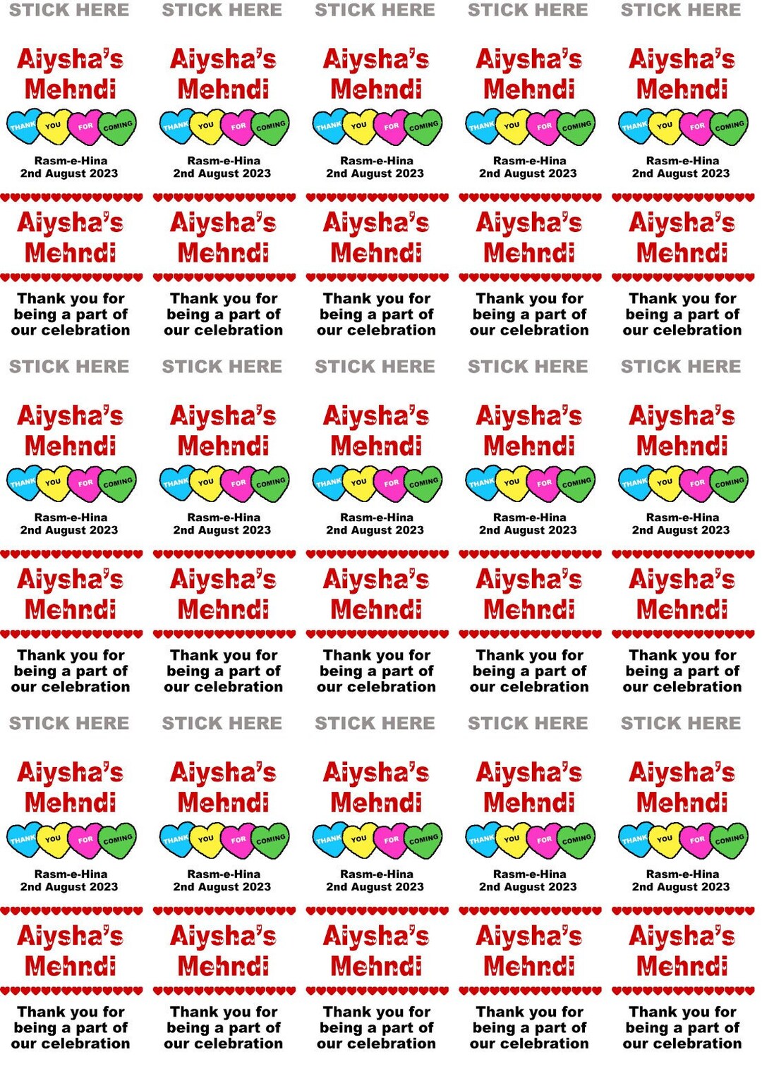 SWEET LABELS Personalised Mehndi Mini Love Heart Sweets STICKERS ...
