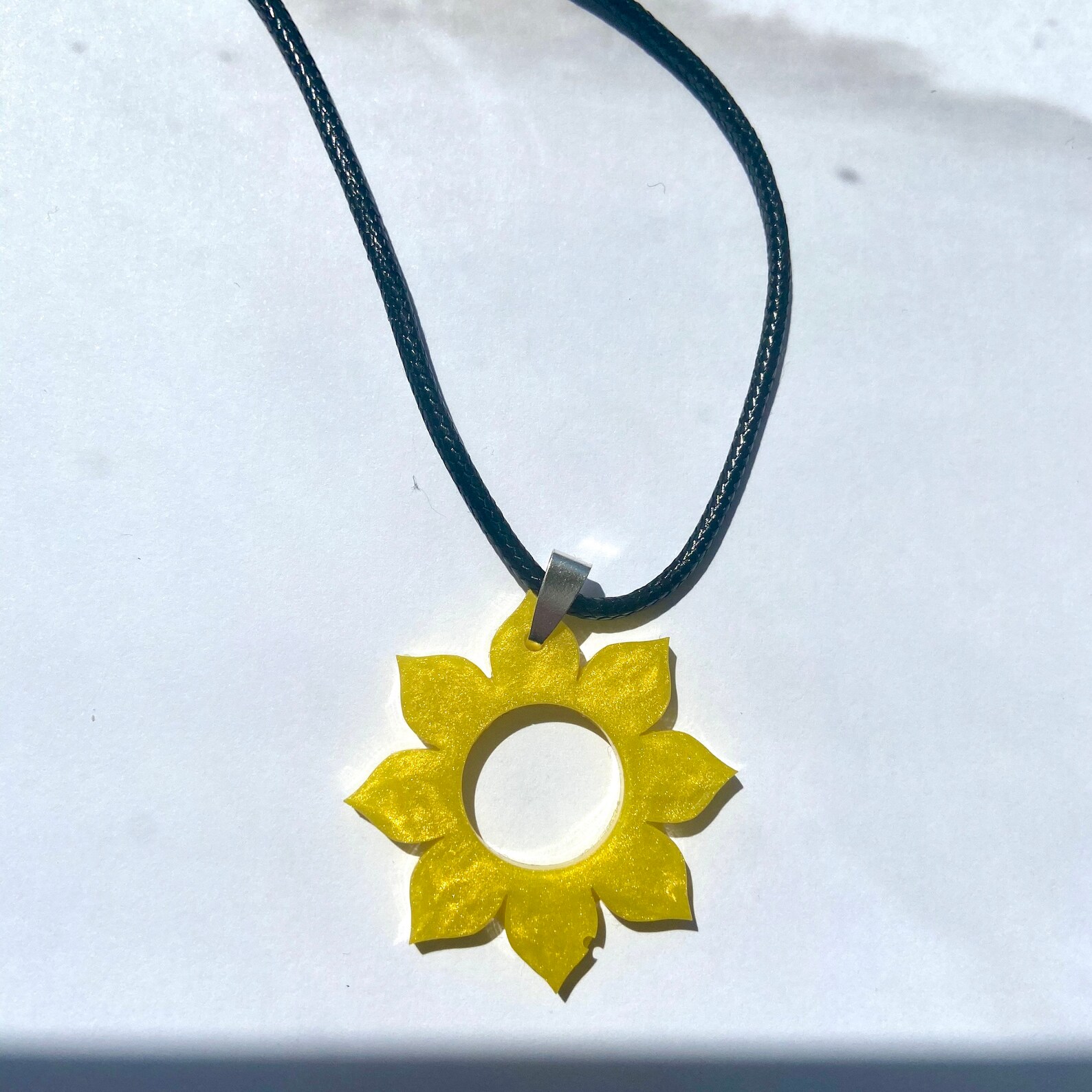 Yellow Sunflower Cord Pendant Statement Resin Chain Necklace | Etsy