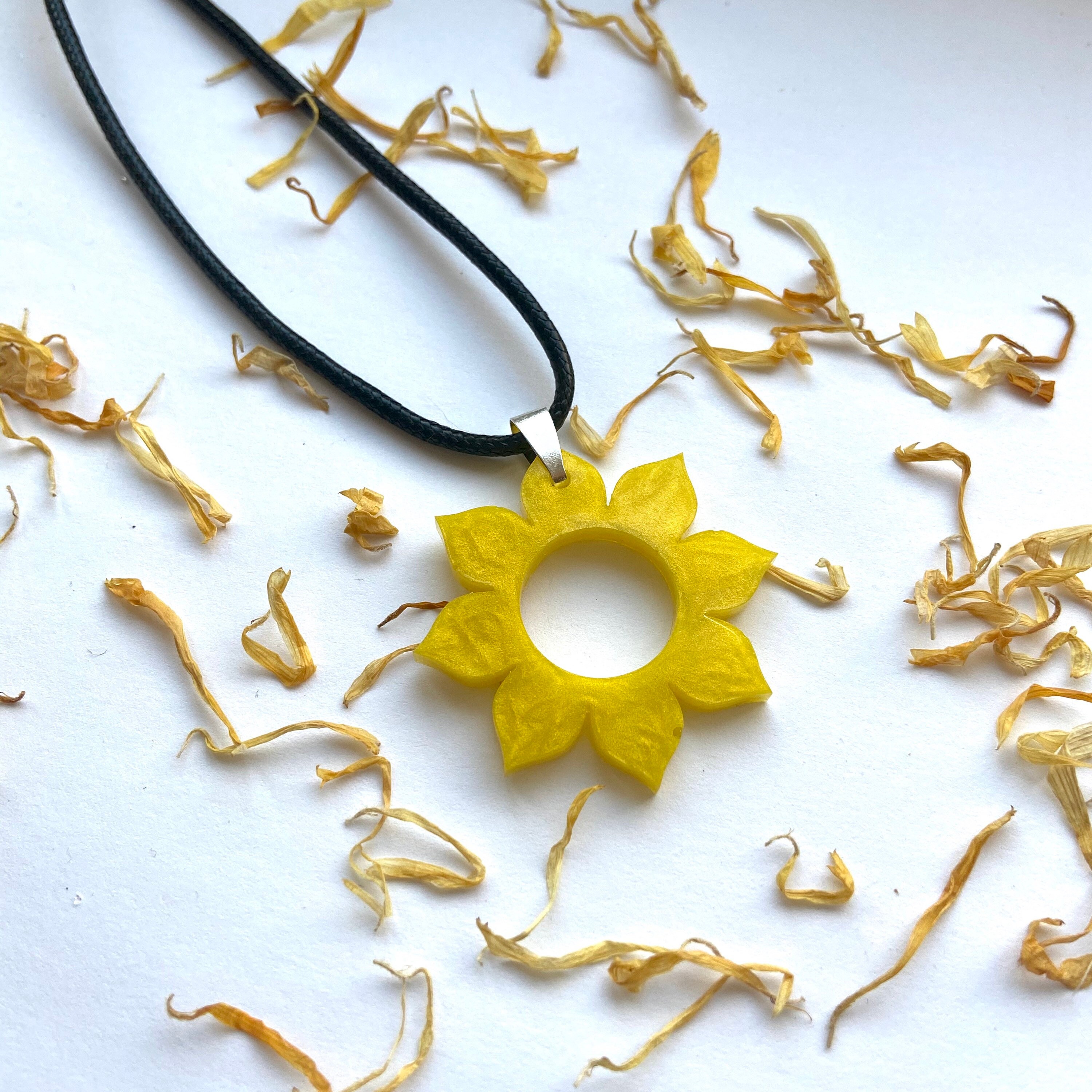 Yellow Sunflower Cord Pendant Statement Resin Chain Necklace | Etsy