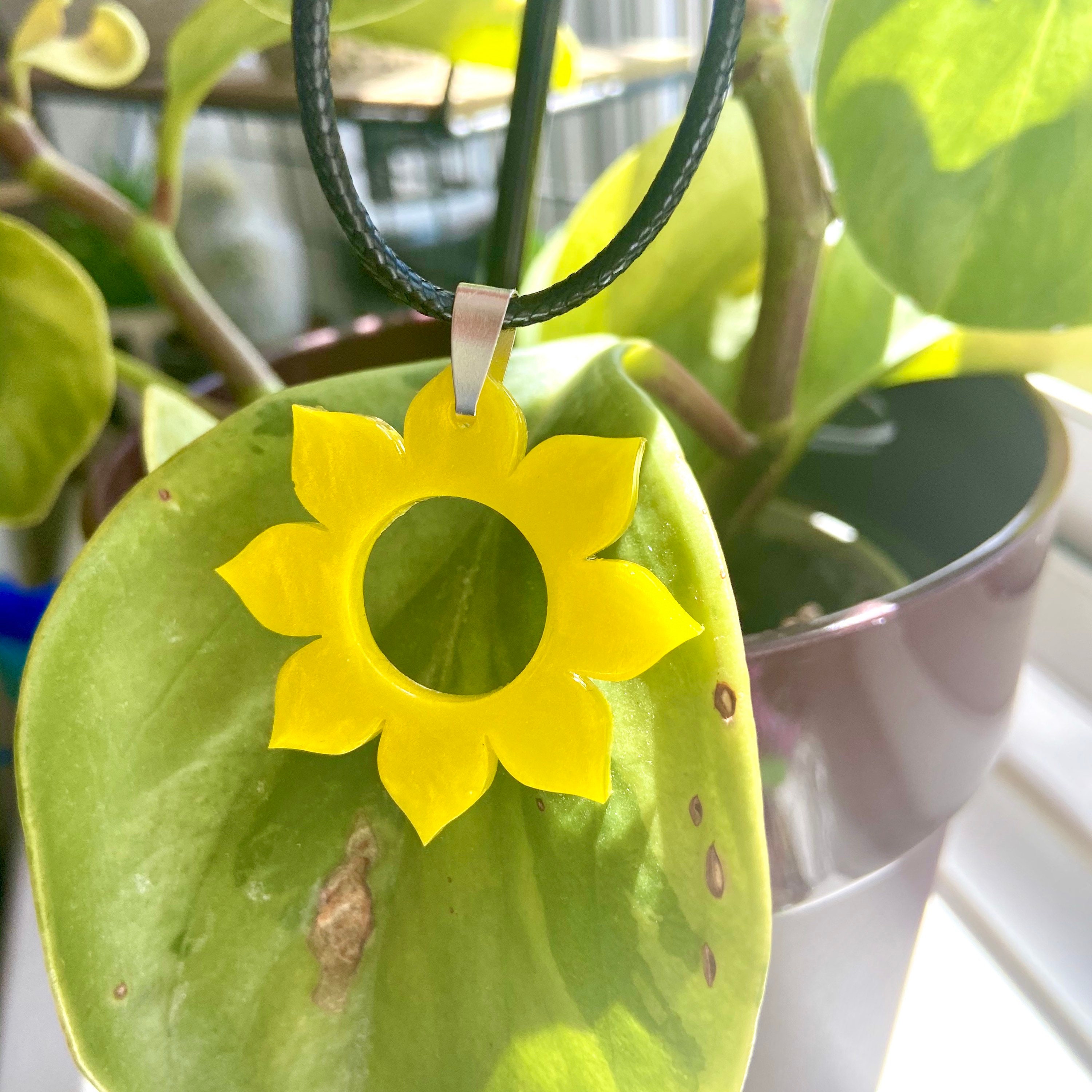 Yellow Sunflower Cord Pendant Statement Resin Chain Necklace | Etsy
