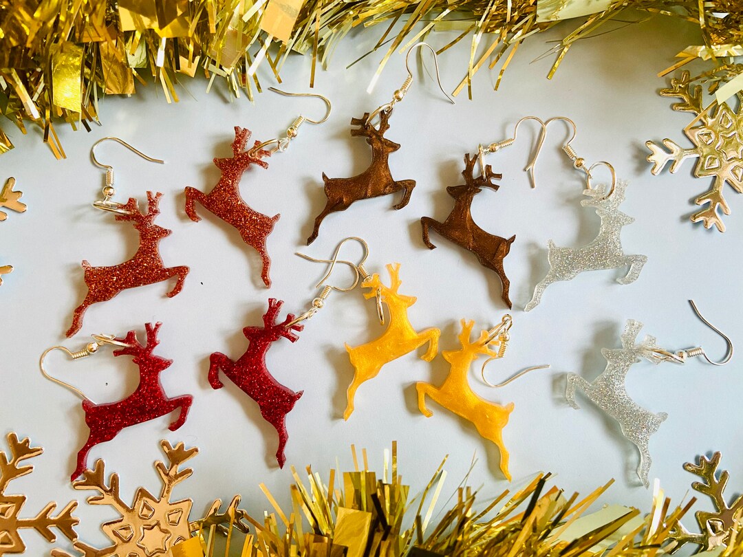 Resin Reindeer Earrings Resin Christmas Earrings Santa's Reindeer ...