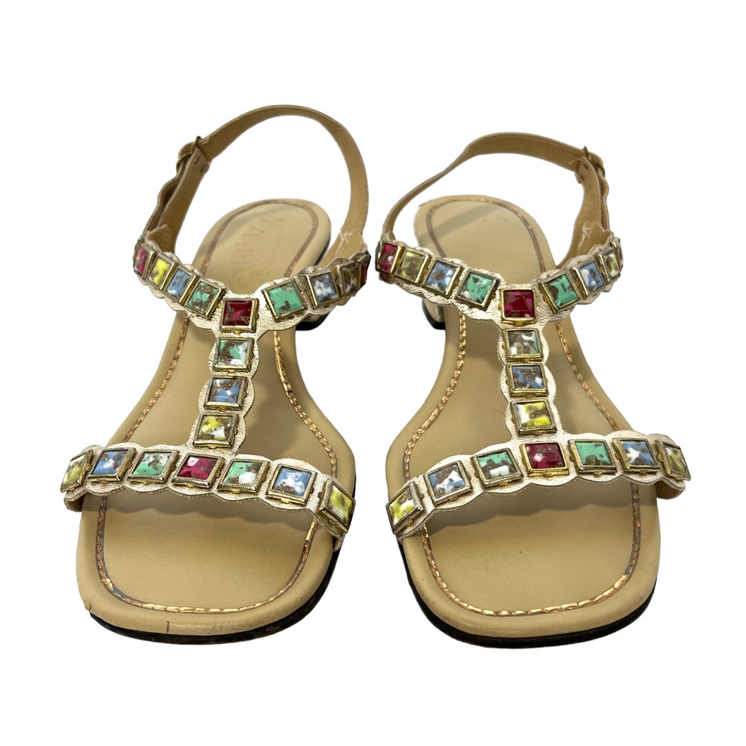 Vintage 60s Signals Beacon Gold Mosaic Jeweled Block Heel - Etsy