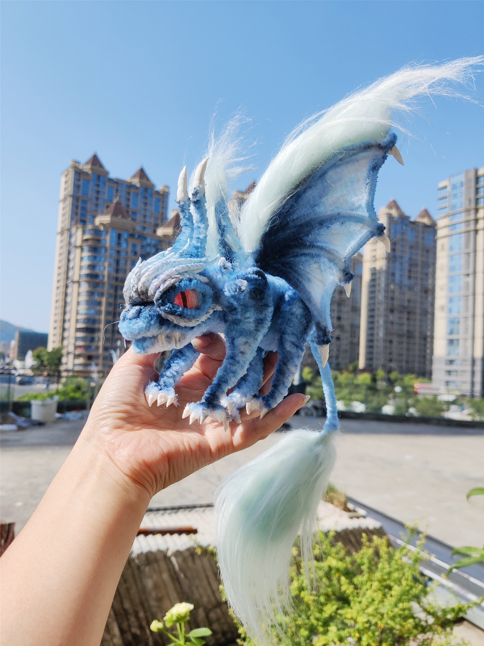 Blue Fluffy Dragon Dolls,custom Plush Dragon,personalized Realistic ...