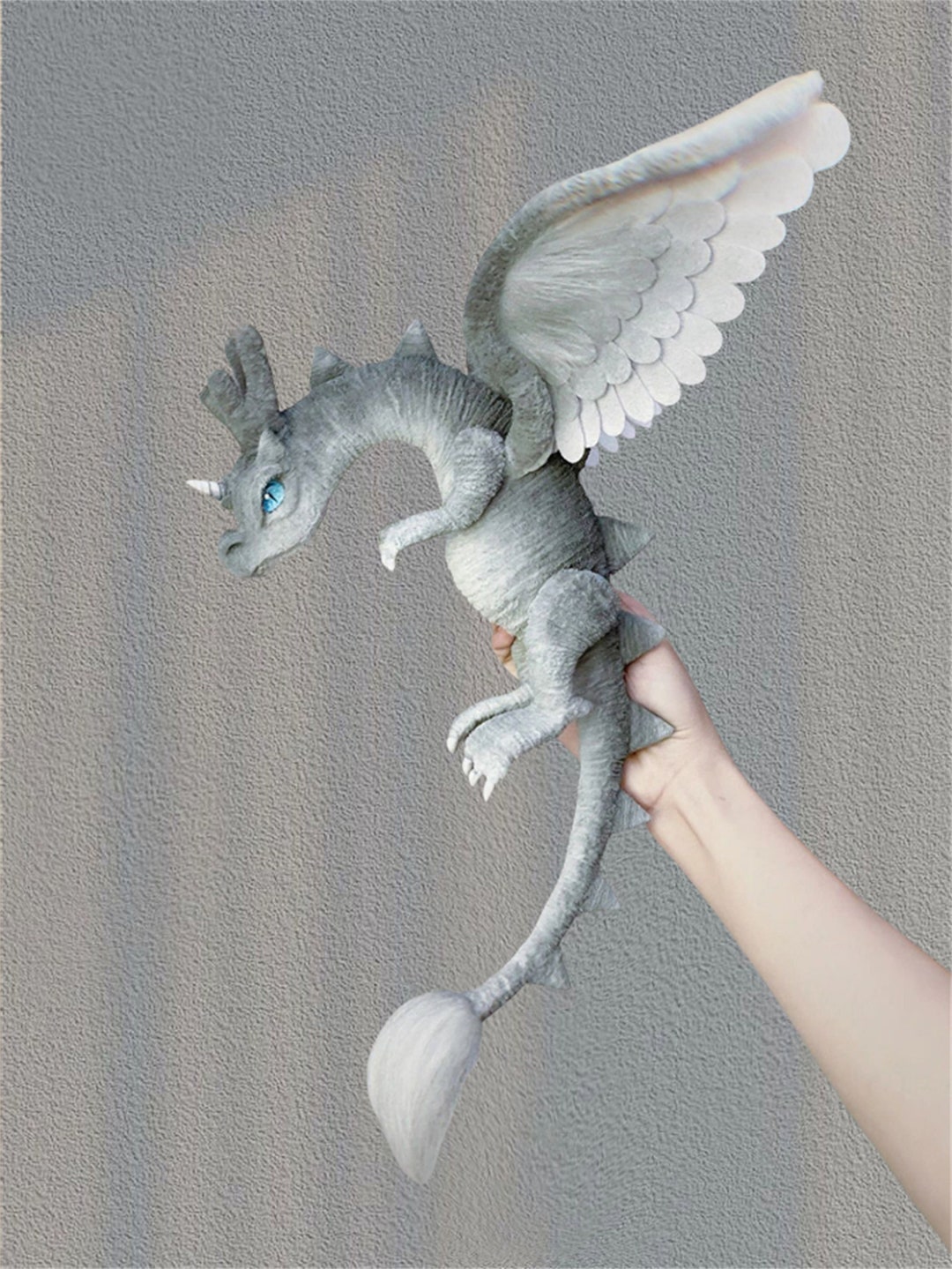 Gray Dragon Dolls Art Furry Custom Angel Plush Dragon Toy Personalized ...