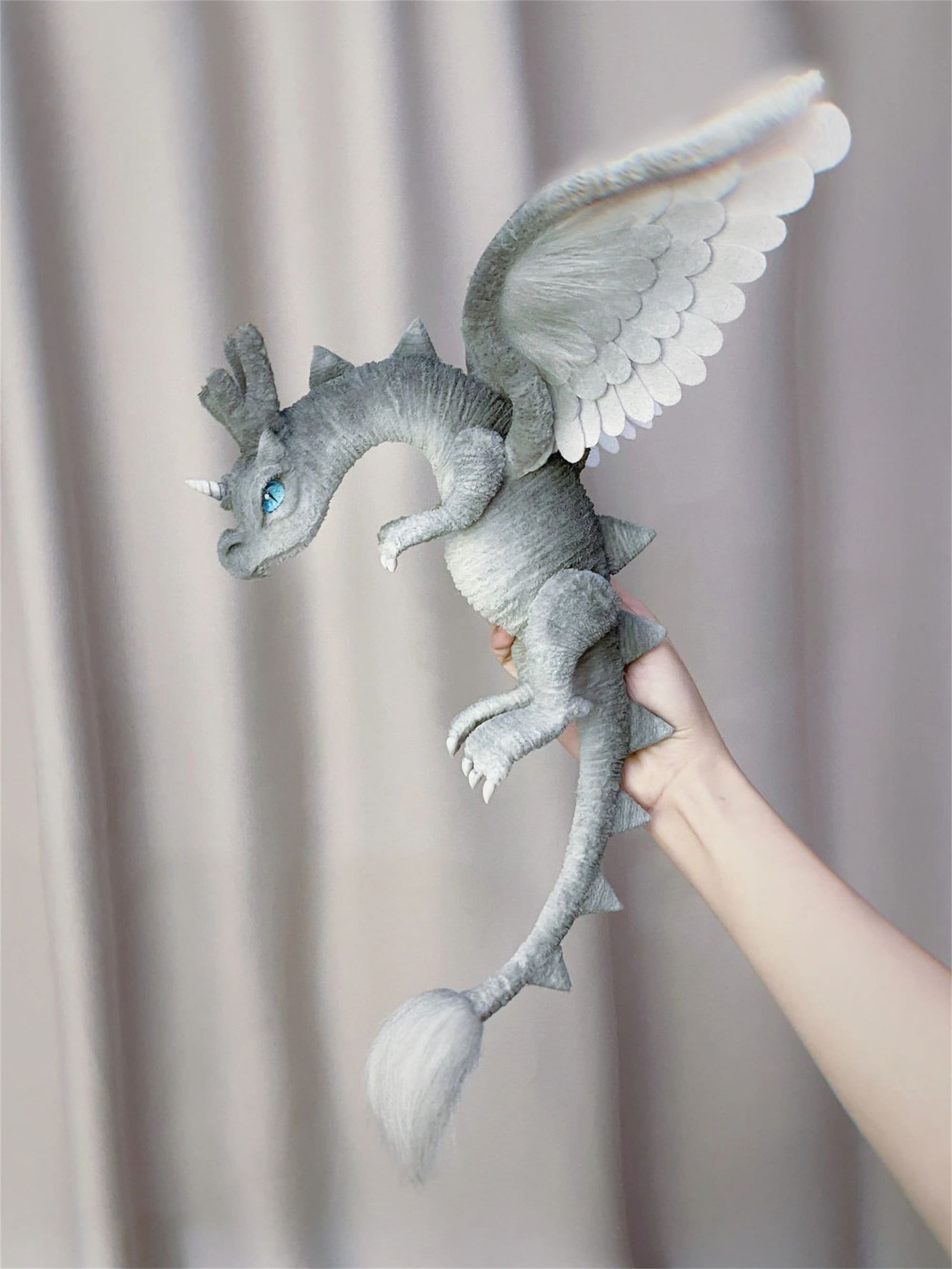 Gray Dragon Dolls Art Furry Custom Angel Plush Dragon Toy - Etsy