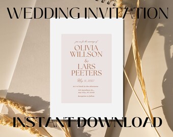 Elegant Neutral Floral Wedding Invitation Set Editable Template Instant ...
