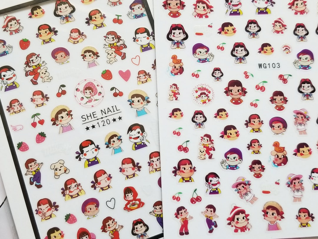 Peko-chan Kawaii Characters Nail Decals Stickers 2 Sheets Peel off Self ...