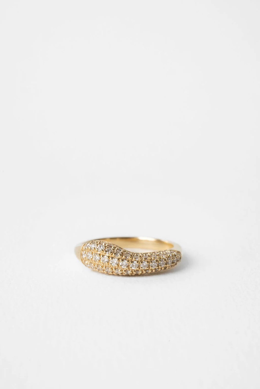 Pave Diamond Pinky Ring, 14k Gold Slim Signet Ring, Solid Gold Unique ...