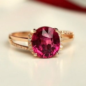 2.93ct Natural Rubellite Oval Cut & White Diamond 18K Solid Gold ...