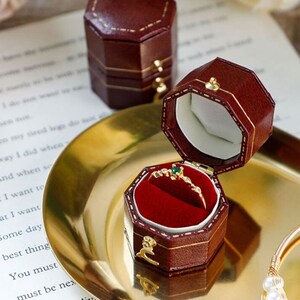 5 Colors Red Octagon Hexagon Heart Leather Ring Box Handmade - Etsy