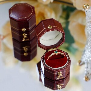 5 Colors Red Octagon Hexagon Heart Leather Ring Box Handmade - Etsy