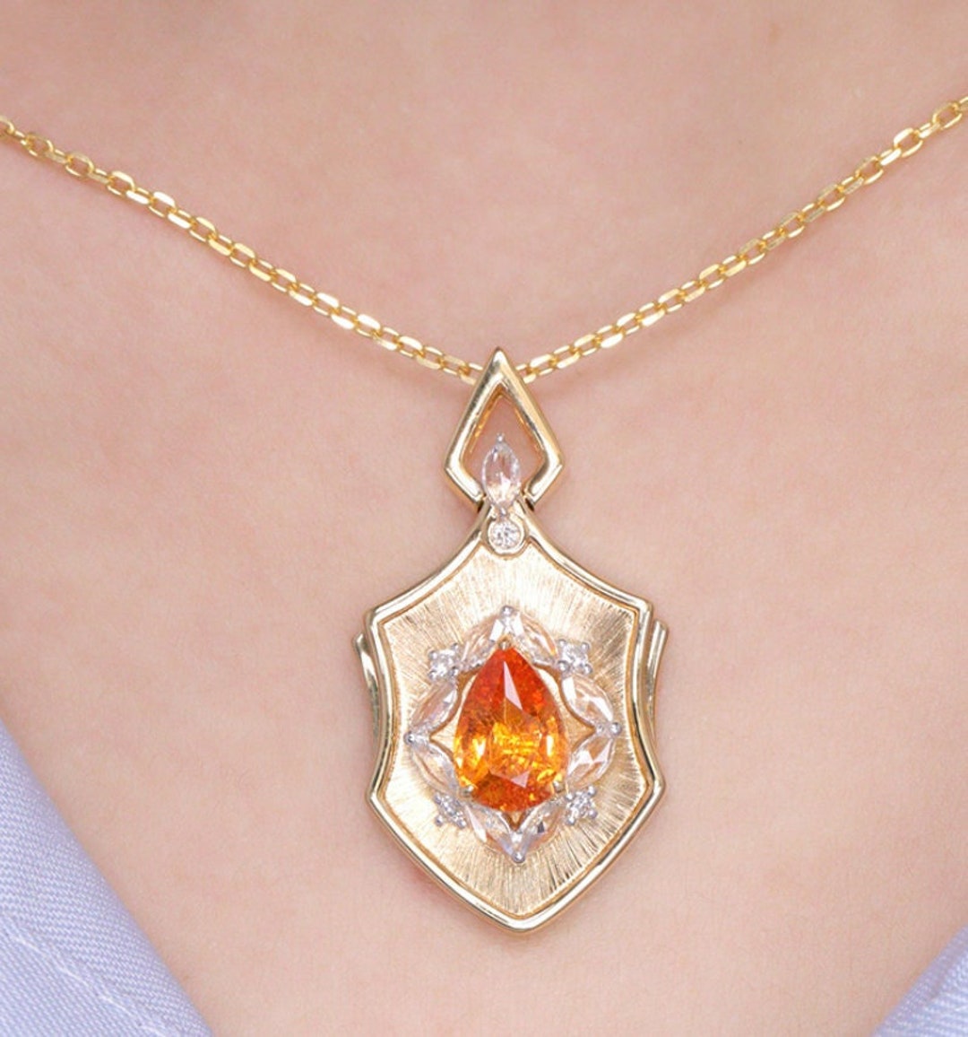 Matte Finished Fanta Garnet 18k Gold Necklace 18K Solid Yellow Gold ...