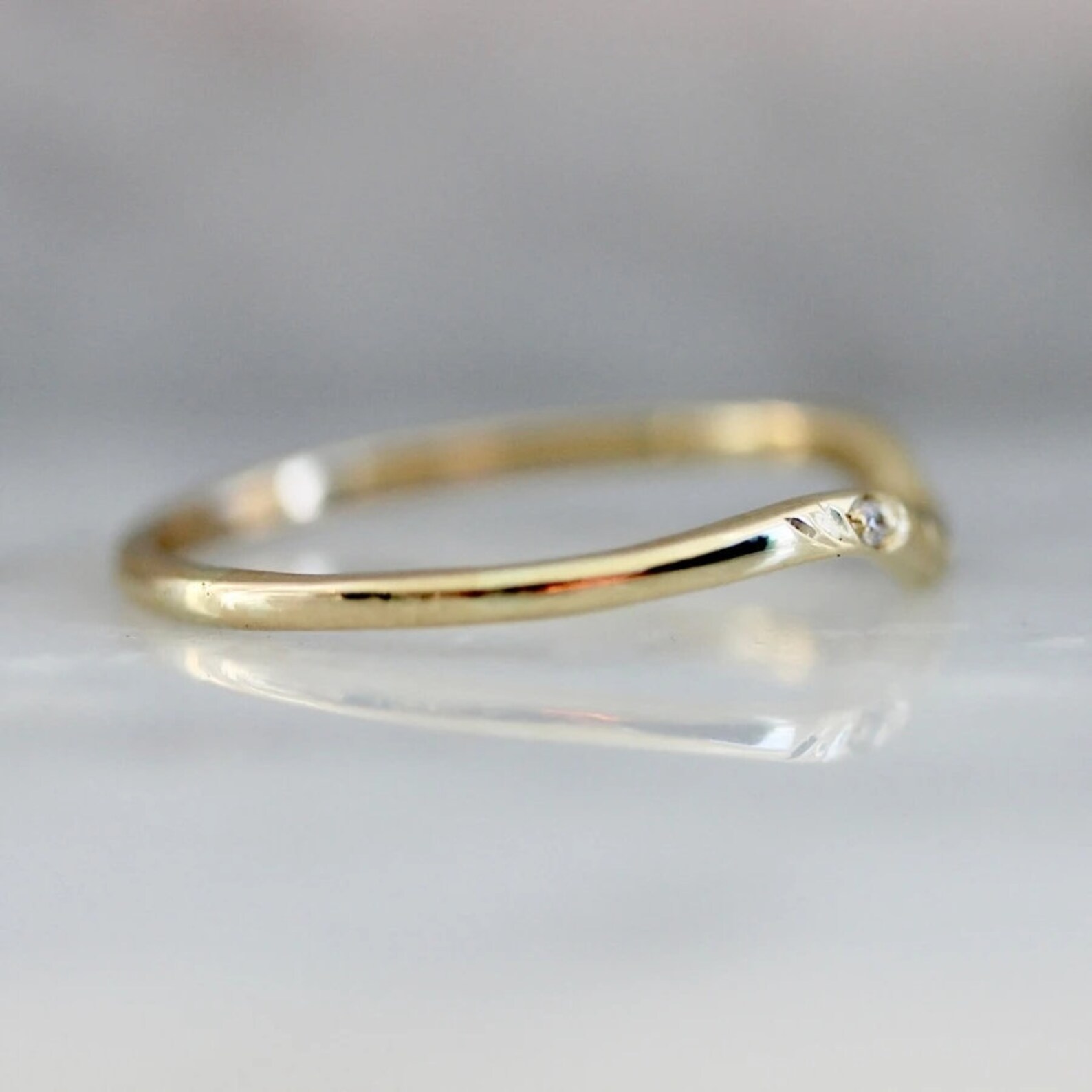 Plume Arch Diamond Gold Band 14K Yellow Gold Chevron Ring - Etsy