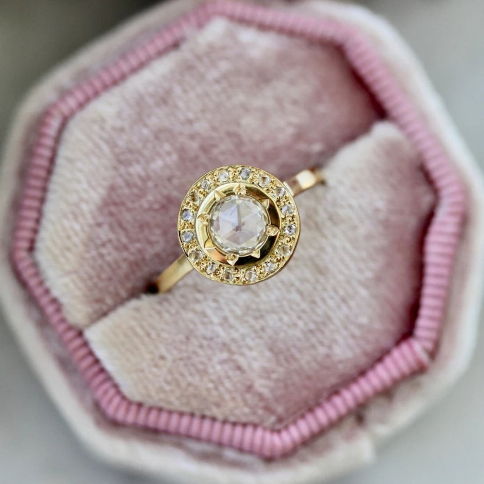 White Round Rose Cut Diamond 18K Solid Yellow Gold Handmade - Etsy