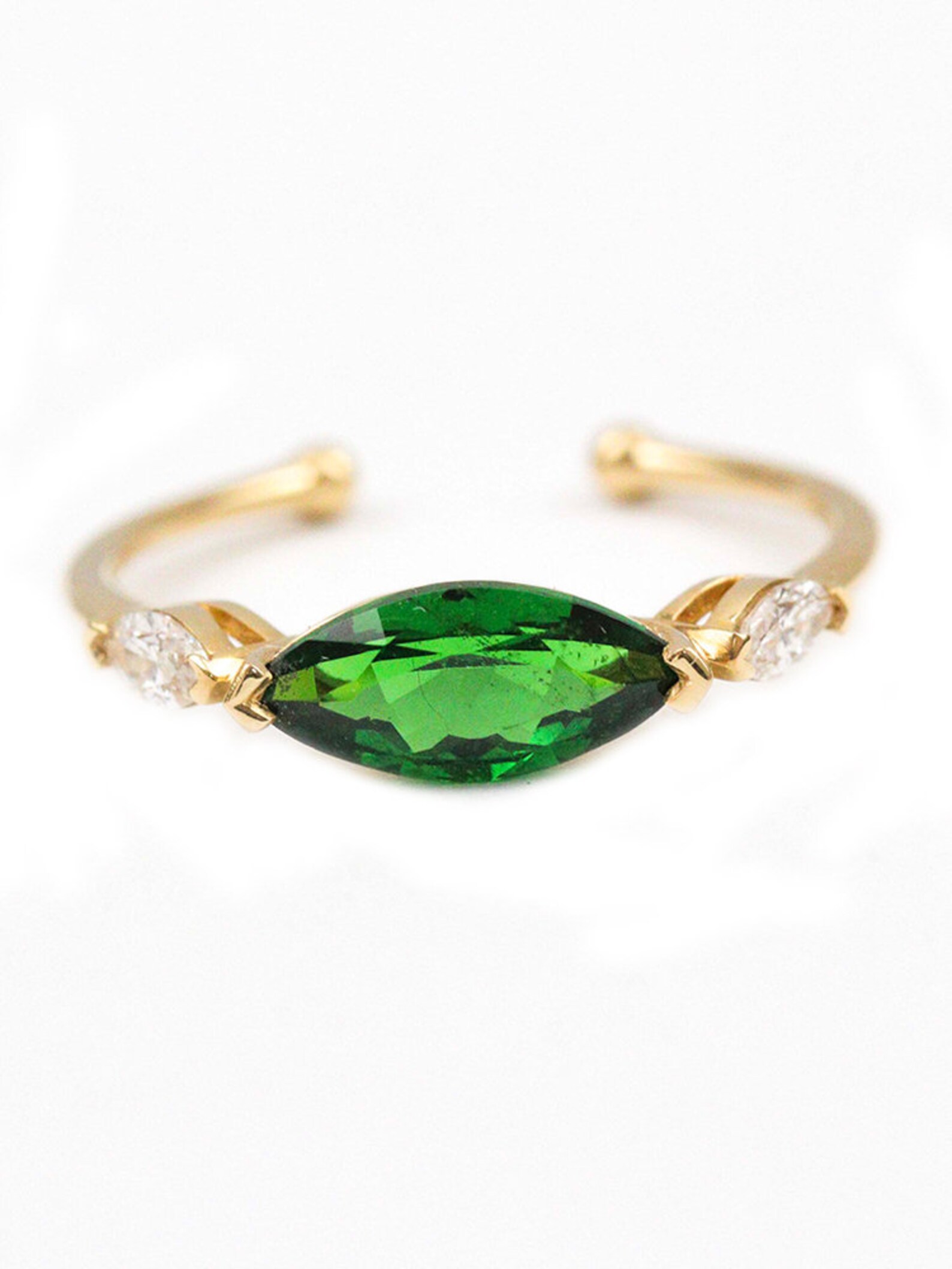 1ct Tsavorite Marquise Cut & White Diamond Handmade 18K Solid - Etsy