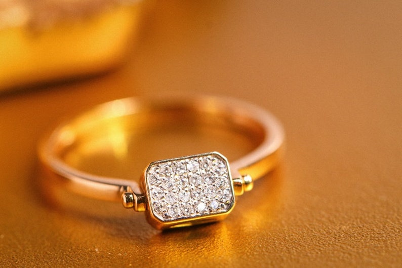 Natural White Diamond & Emerald Horizontal Stone Ring 18K - Etsy