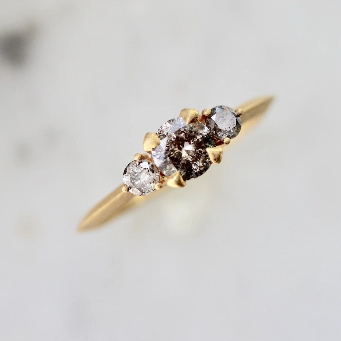Three Stone Salt & Pepper Diamond Horizontal Stone Ring - Etsy