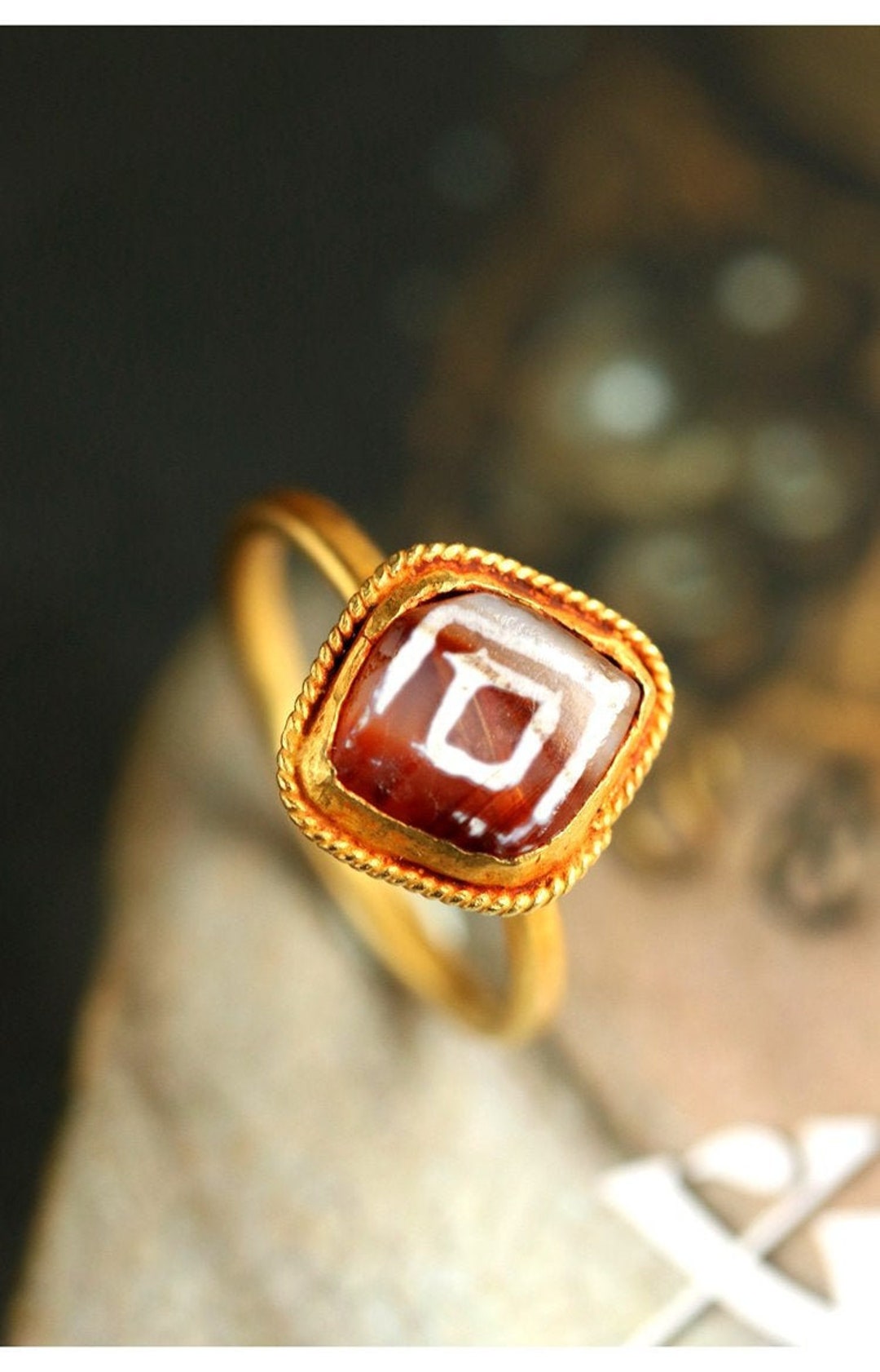 Karneol Bicolor Ring VERKAUFT 22K Massivgold Handgefertigter - Etsy.de