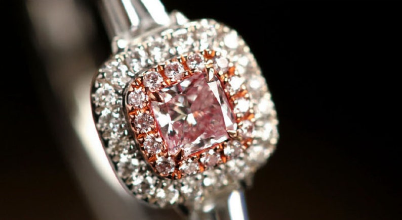 Natural Pink Diamond Cushion Cut & White Diamond Handmade 18K - Etsy