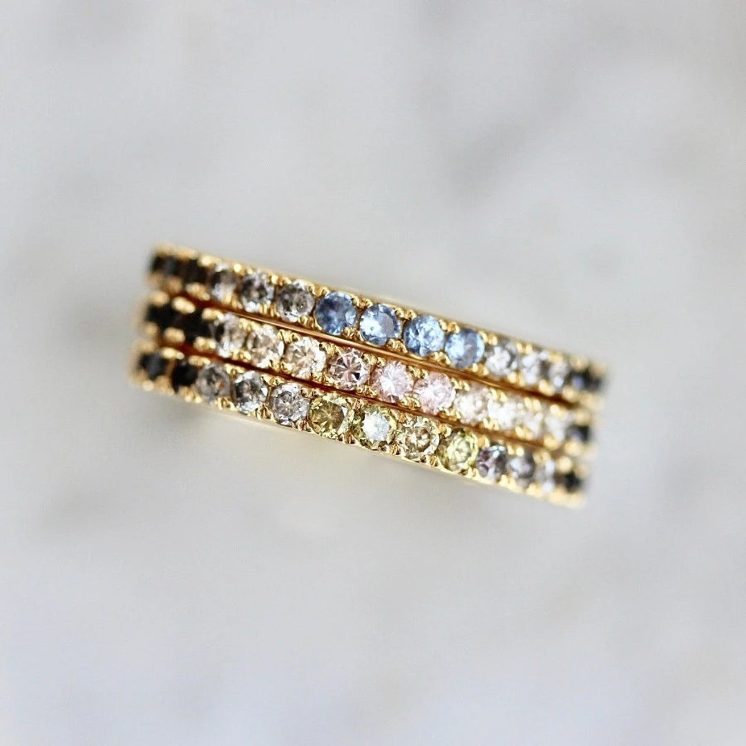 Colorful Round Cut Natural White Diamond 18K Solid Yellow Gold - Etsy