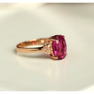 2.32ct Natural Rubellite Oval Cut & White Diamond 18K Solid Gold ...