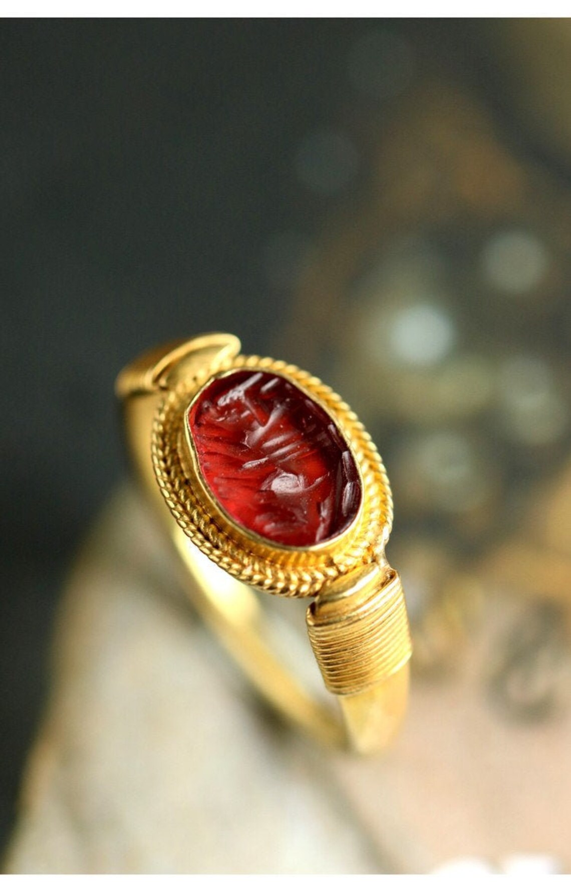 10x7mm Granat Ring 22K Solid Gold handgemachte Granat Ring | Etsy
