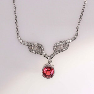 Natural Peach Red Spinel With White Diamond Necklace 18K Solid White ...