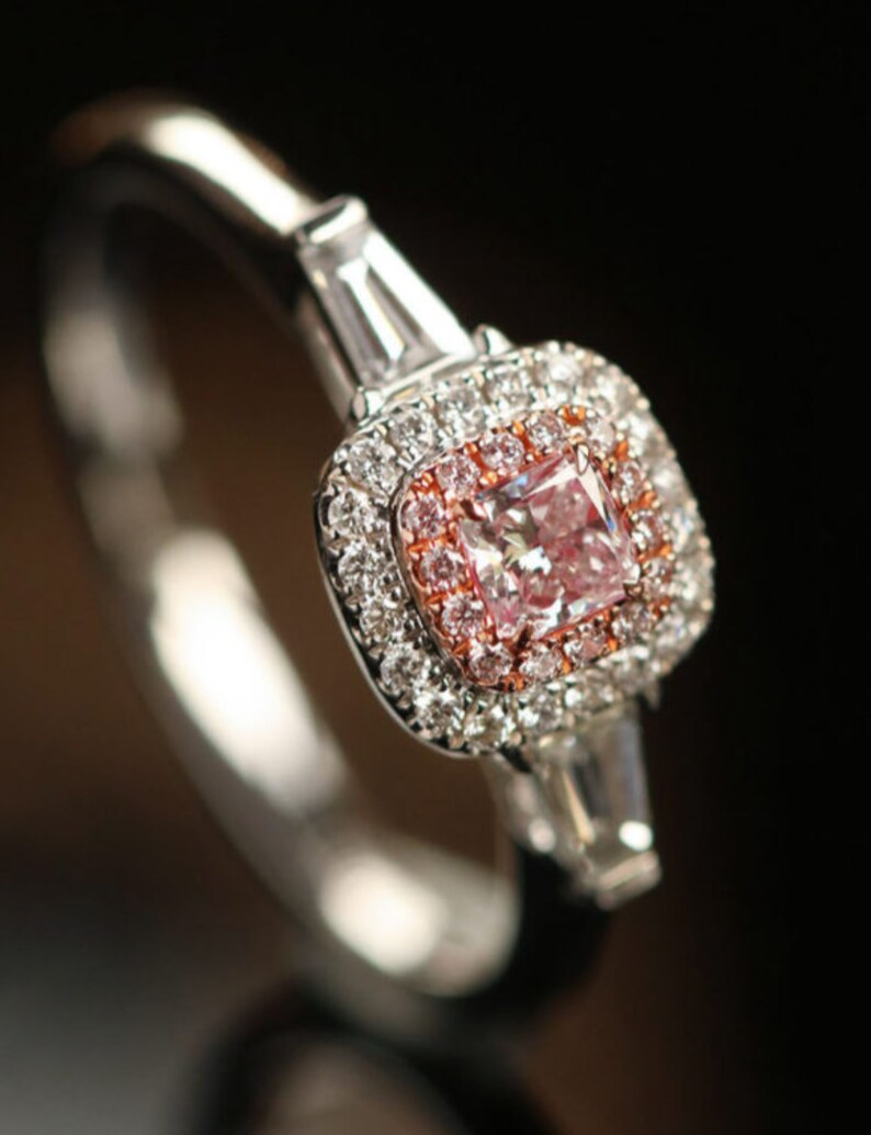Natural Pink Diamond Cushion Cut & White Diamond Handmade 18K - Etsy