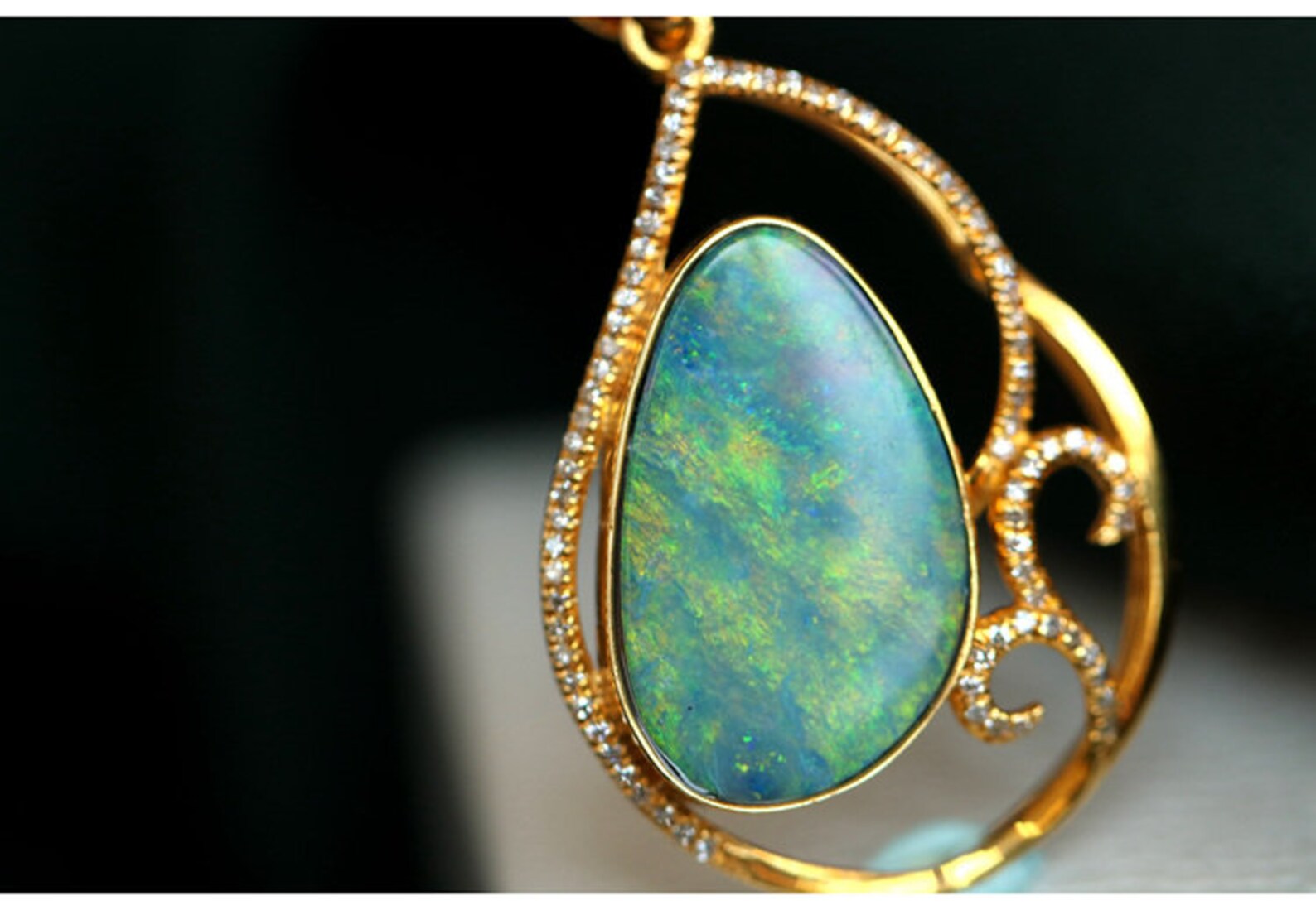 Natural Australia Blue Opal & White Diamond Handmade 18K Solid | Etsy